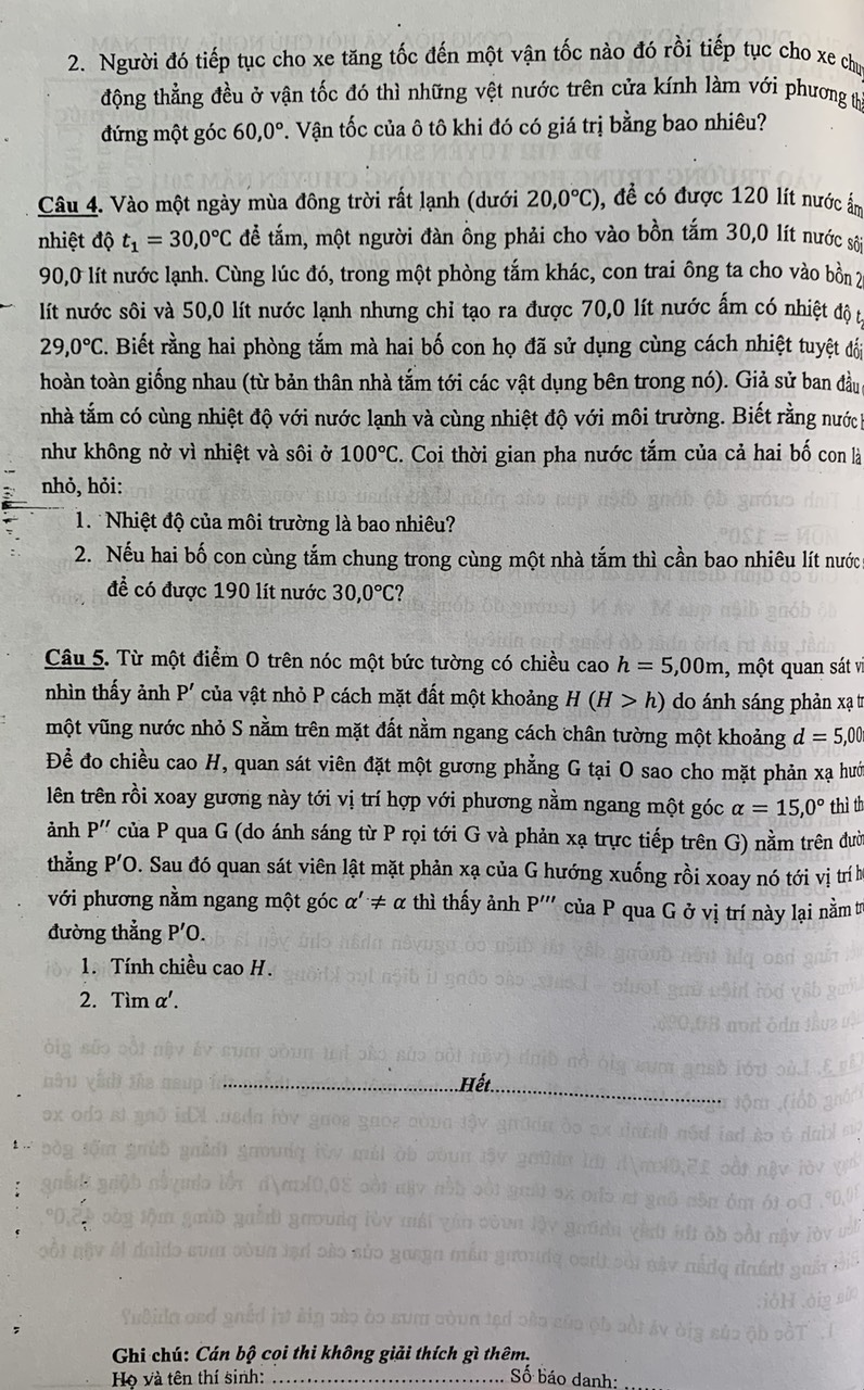 Đề thi tuyển sinh vào trường THPT CHUYÊN môn Vật Lý Trường Đại học Sư ...
